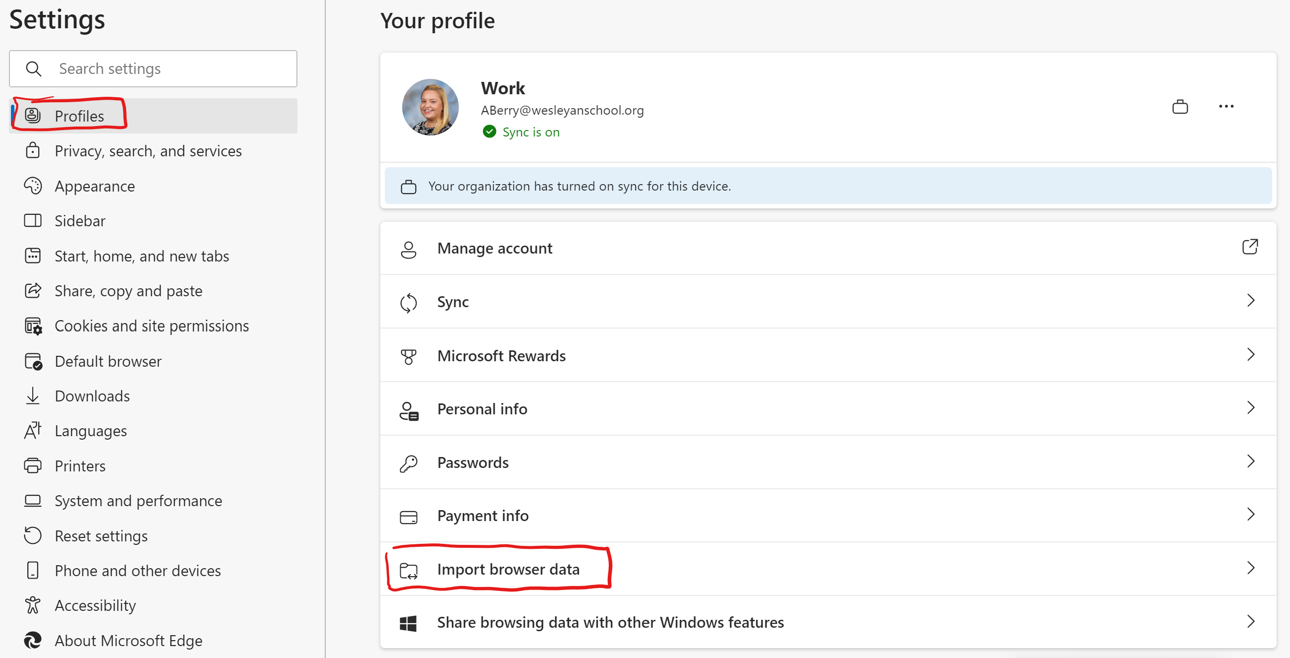 Transferring Chrome data to Microsoft Edge – Wesleyan School