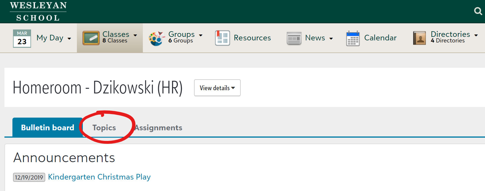 Logging into Blackbaud as a student and accessing topics pages ...