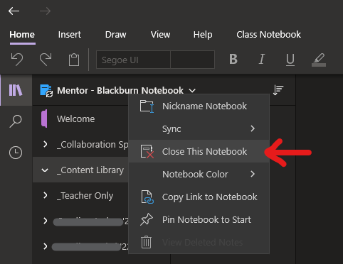 Closing and re-opening a notebook in OneNote – Wesleyan School